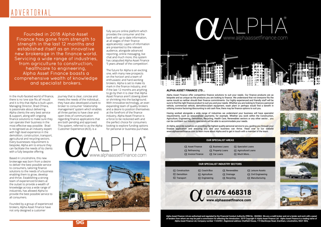 Demolition Magazine Feature - Alpha Asset Finance